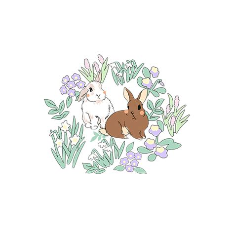 卡通兔子图案手绘花朵两只兔子手绘兔子图案t恤卫衣印花素材女装服装图案 烫画库