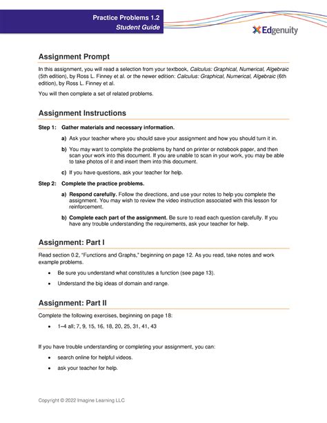 Perf Task Practice Problems 1 Copyright © 2022 Imagine Learning Llc