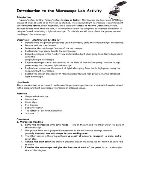 Activity Intro To Microscopes Pdf Microscope Glass Applications