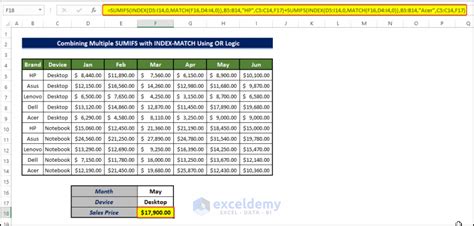 Sumifs With Index Match Formula Including Multiple Criteria