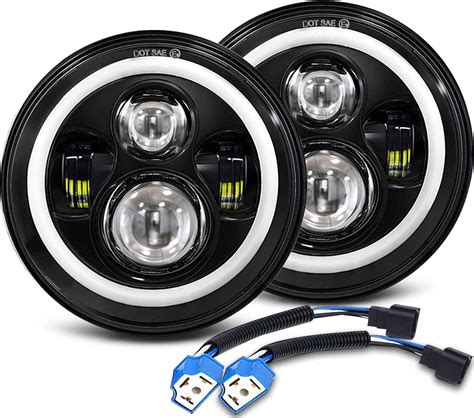 7 Inch Led Headlights Round Halo Angel Eyes Drl Amber Turn Signal