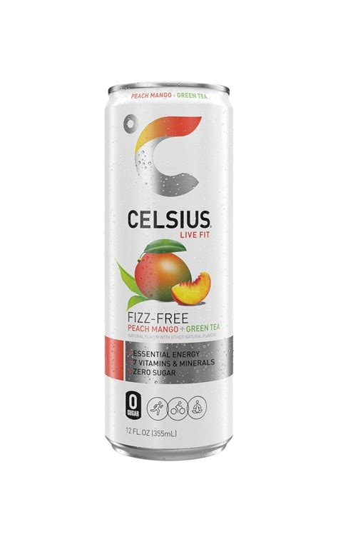 Celsius Fizz Free Energy Drink Peach Mango And Green Tea 12 Oz Mix