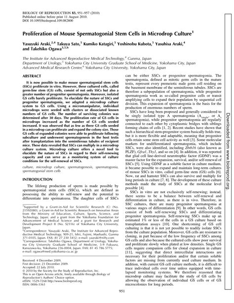 Pdf Proliferation Of Mouse Spermatogonial Stem Cells In Microdrop Culture