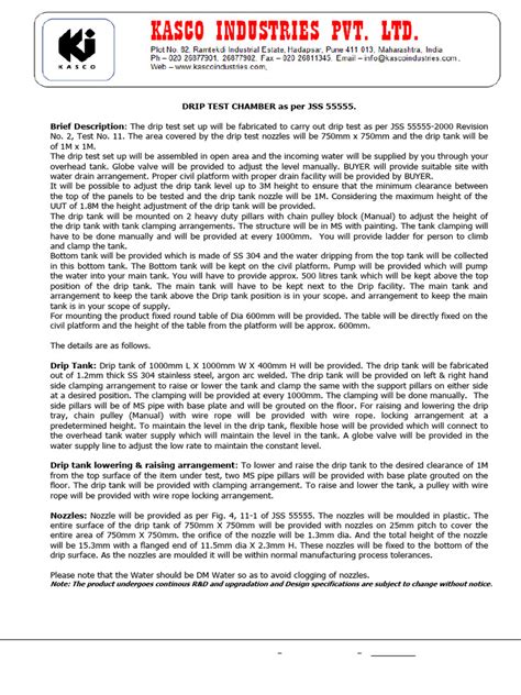 Drip Test As Per Jss 55555 Specs Pdf Pipe Fluid Conveyance