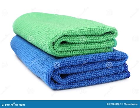 Trajes De Microfibra Verde Y Azul Sobre Fondo Blanco Foto De Archivo Imagen De Plegable