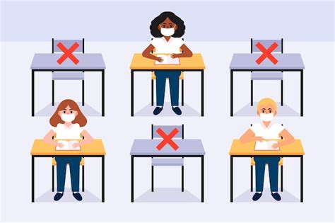 Free Vector Social Distance In Classroom New Normal