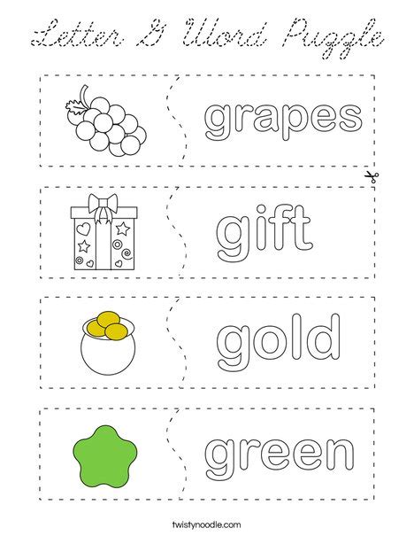Letter G Word Puzzle Coloring Page Cursive Twisty Noodle