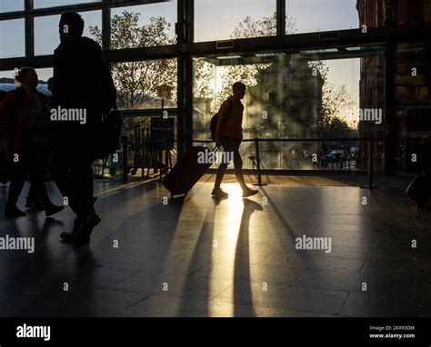 Silhouetted Travellers And Railway Passengers With Bags And Suitcases