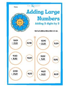 Adding Large Numbers Colorful Worksheets Grade TPT