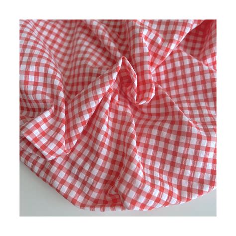 Tissu coton Vichy carreaux Seersucker coton gaufré mm corail mètre