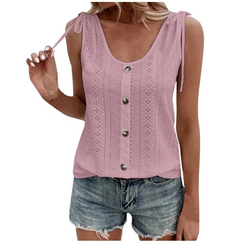 Qcmgmg Workout Tank Tops For Women Embroidery Sleeveless Eyelet Womans