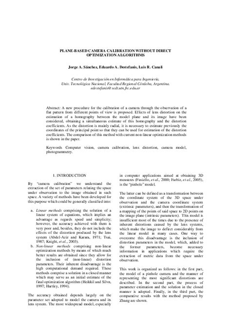 Pdf Plane Based Camera Calibration Without Direct Optimization Algorithms