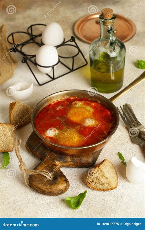 Fried Eggs In Tomato Sauce Stock Image Image Of Traditional 169017775