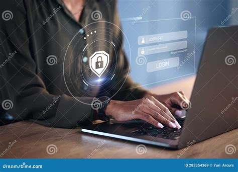 Hands Woman On Laptop And Hologram For Login Cyber Security Software
