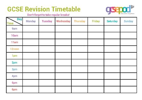 Gcse Revision Timetable Template Pdfsimpli
