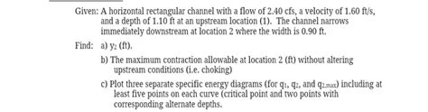 Solved Given A Horizontal Rectangular Channel With A Flow Chegg