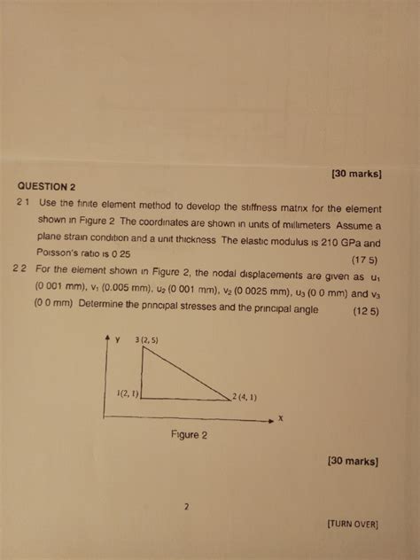 Solved 30 Marks Question 2 Use The Finite Element Method To