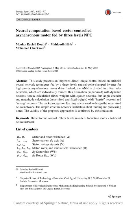neural computation based vector controlled asynchronous motor fed by