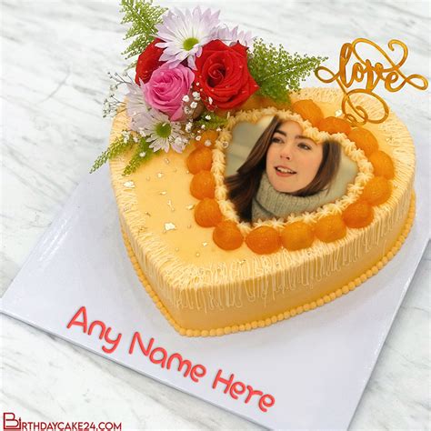 Name And Photo On Heart Shaped Cake For Birthday Cake Cool Birthday