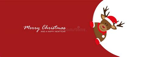 Cute Reindeer Looks Around The Corner Funny Christmas Design Stock