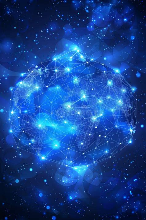 Abstract Glowing Earth Globe With Network Connections On Blue Galaxy Background Technology