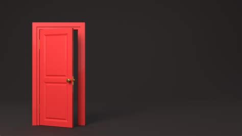 검은색 배경에 방 한가운데에 있는 빨간색 반쯤 열린 문틀 3d 렌더링 이미지 0명에 대한 스톡 사진 및 기타 이미지 0명 3차원 형태 가정의 방 Istock