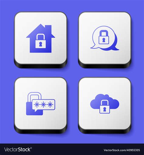 Set House Under Protection Lock Cyber Security Vector Image