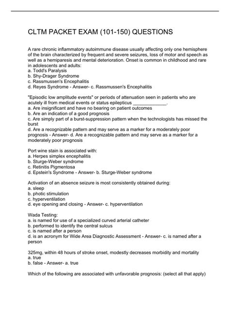 Cltm Packet Exam 101 150 Questions Cltm Stuvia Uk