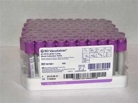 Пробирки BD Vacutainer K2 ЭДTA с сиреневой крышкой 2мл 13х75мм упаковка ...