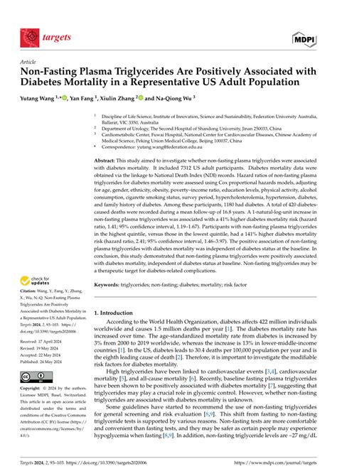 Pdf Non Fasting Plasma Triglycerides Are Positively Associated With Diabetes Mortality In A
