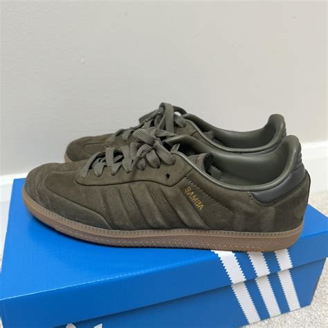 Uk 7 Khaki Adidas Sambas Perfect Condition Worn Depop