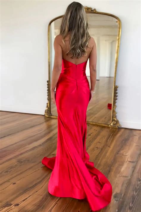 Mermaid Halter Neck Long Satin Sexy Red Formal Dresses Evening Dress P