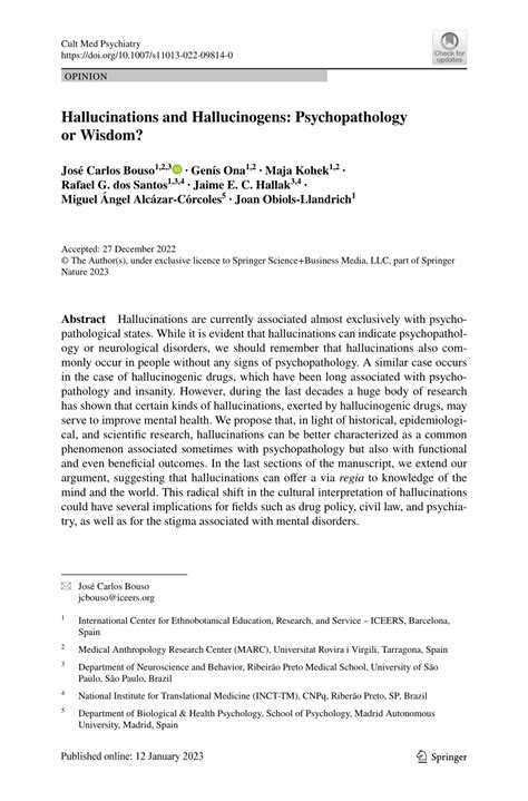 Pdf Hallucinations And Hallucinogens Psychopathology Or Wisdom