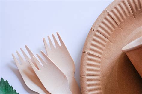 에코 크래프트 종이 식기 흰색 배경에 에코 플레이트 위에서 볼 수 있습니다 재활용 개념은 환경 친화적입니다 기치 복사 공간 0명에 대한 스톡 사진 및 기타 이미지 Istock