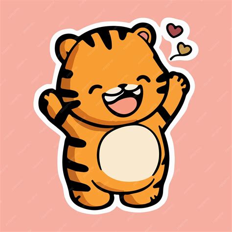 귀여운 아기 호랑이 사랑과 행복 표현 스티커 플랫 만화 스타일 벡터 일러스트 레이 션 프리미엄 벡터