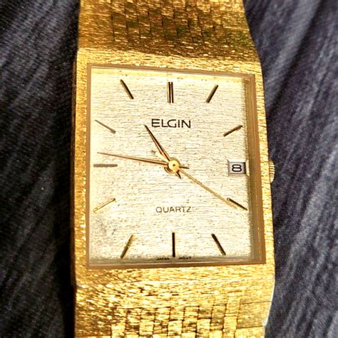 Mens Vintage Retro Lord Elgin Watch Gold Cleaned New Battery Free Ship