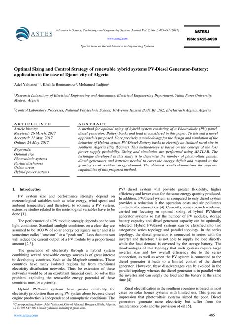 Pdf Optimal Sizing And Control Strategy Of Renewable Hybrid Systems