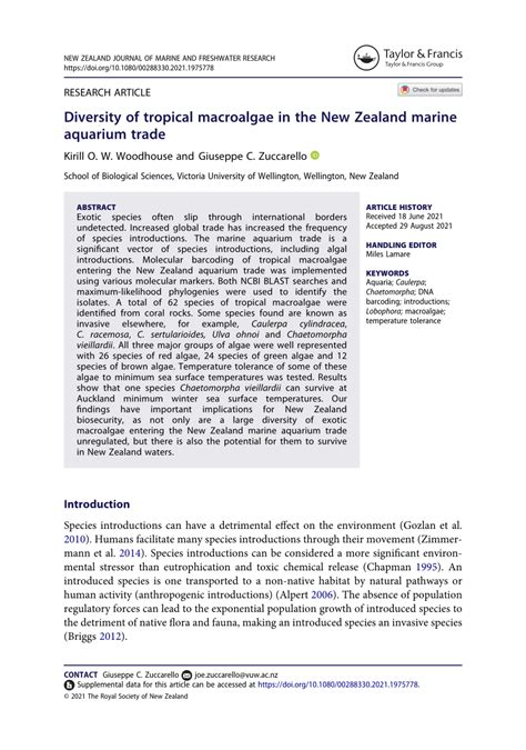 Pdf Diversity Of Tropical Macroalgae In The New Zealand Marine