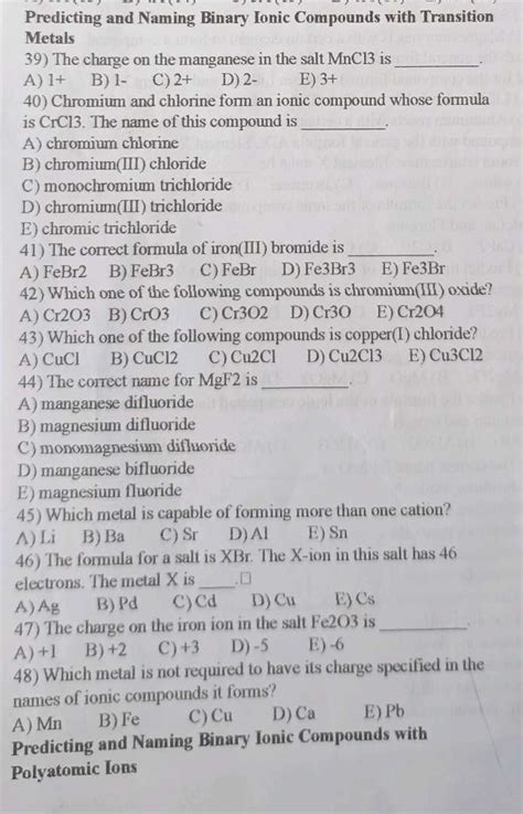 Predicting And Naming Binary Ionic Compounds Studyx
