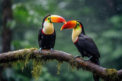 Premium Photo Two Toucans Sitting On A Branch In The Rainforest