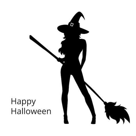 Premium Vector Silhouette Of Halloween Beautiful Sexy Witch With