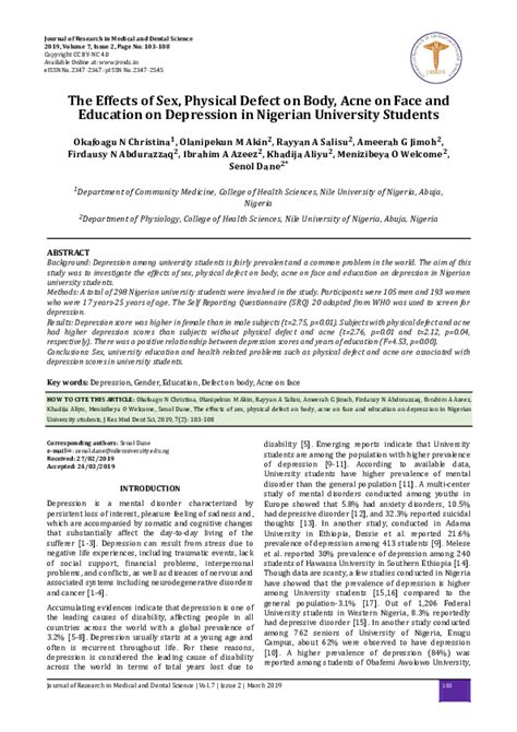 Pdf The Effects Of Sex Physical Defect On Body Acne On Face And