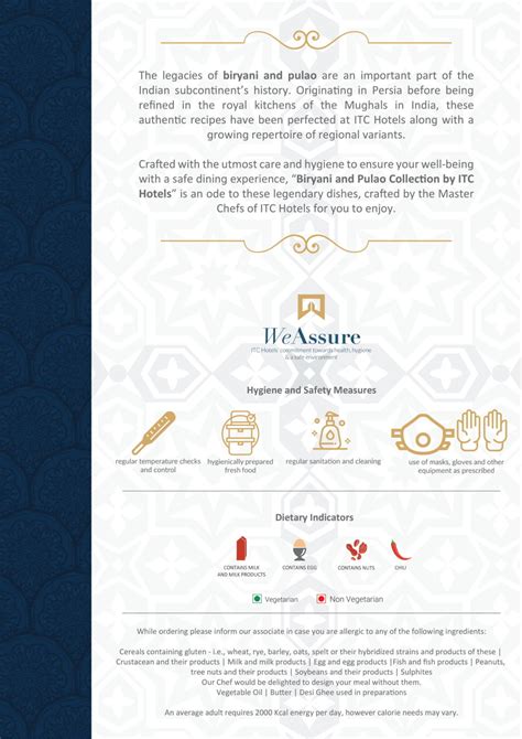 Biryani And Pulao Collection By Itc Hotels Menu Menu For Biryani And