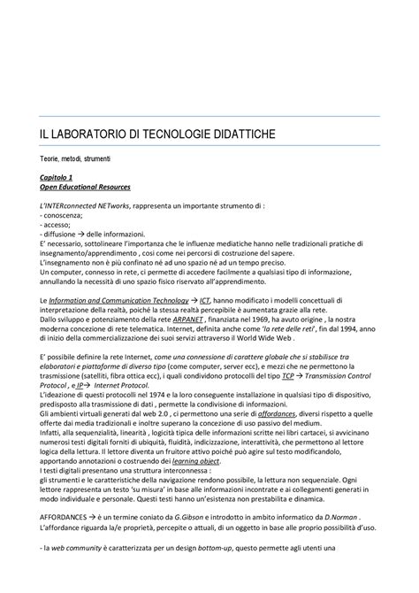 Riassunto Laboratorio Tecnologie Didattiche Sintesi Del Corso Di