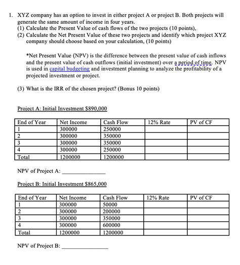 Solved 1 Xyz Company Has An Option To Invest In Either