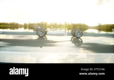 Car Chassis With Engine On Highway Very Fast Driving Auto Concept