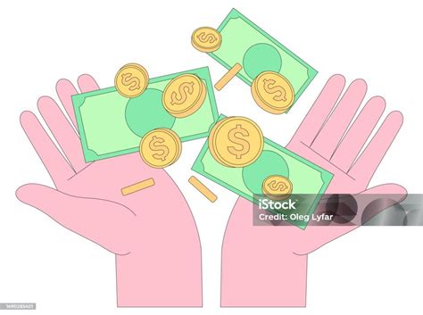손 제스처 벡터 그림입니다 돈 지폐 뭉치 현금 기부 지불 계산 통화 및 기타 금융 활동을 하는 캐릭터 손 금융 직업 개념입니다