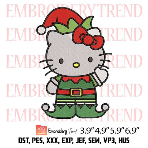 Hello Kitty Christmas Elf Embroidery Design Cute Hello Kitty