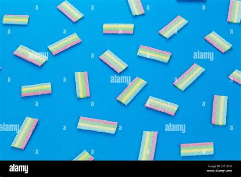 Colorful Gummy Candy Pattern On An Blue Background Soft Gums Look From
