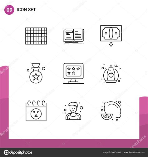 Modern Set Outlines Symbols Monitor Price Business Badge Star Editable Stock Vector By ©flatart